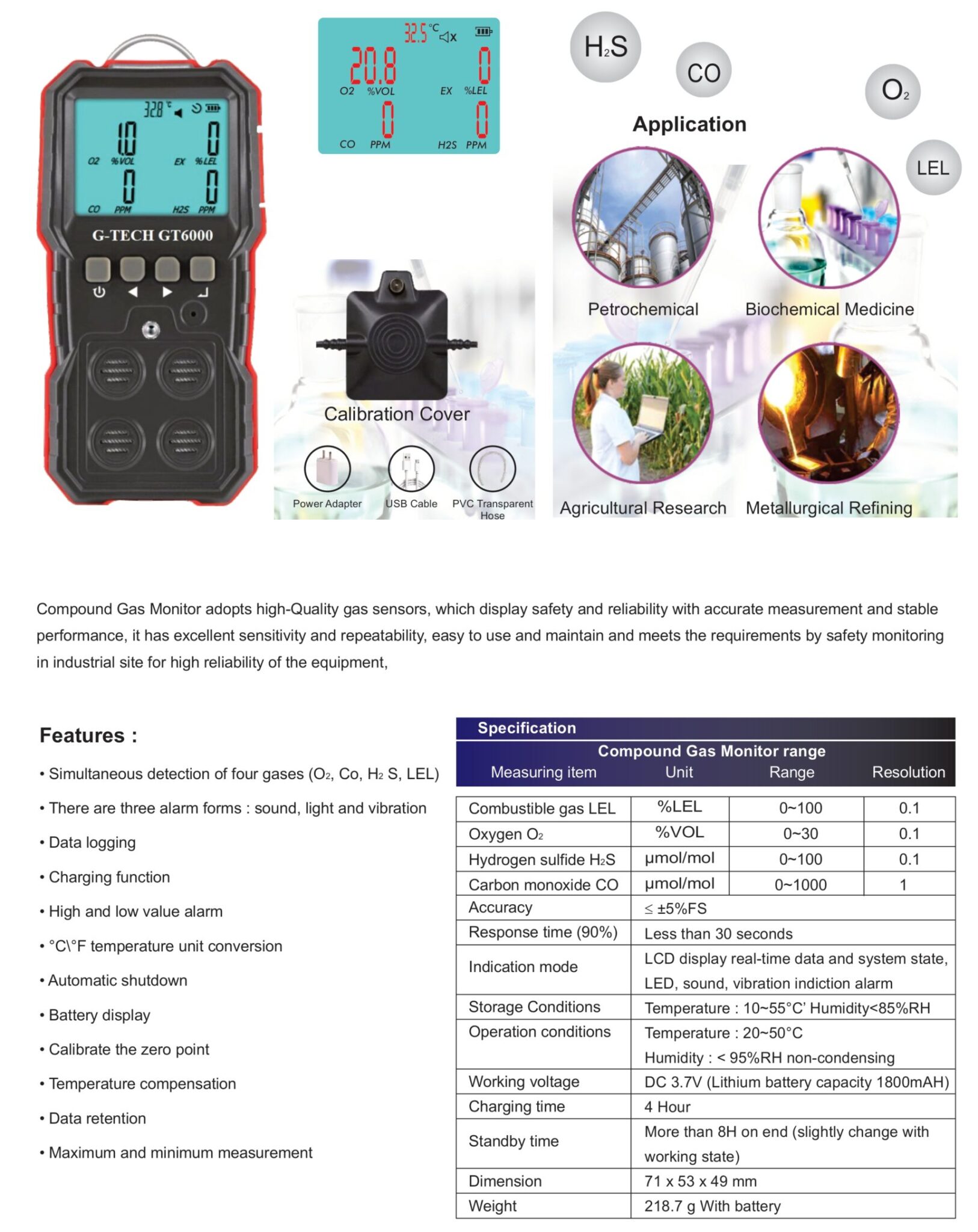 G-TECH PORTABLE MULTI-GAS DETECTOR GT6000 - G-tech